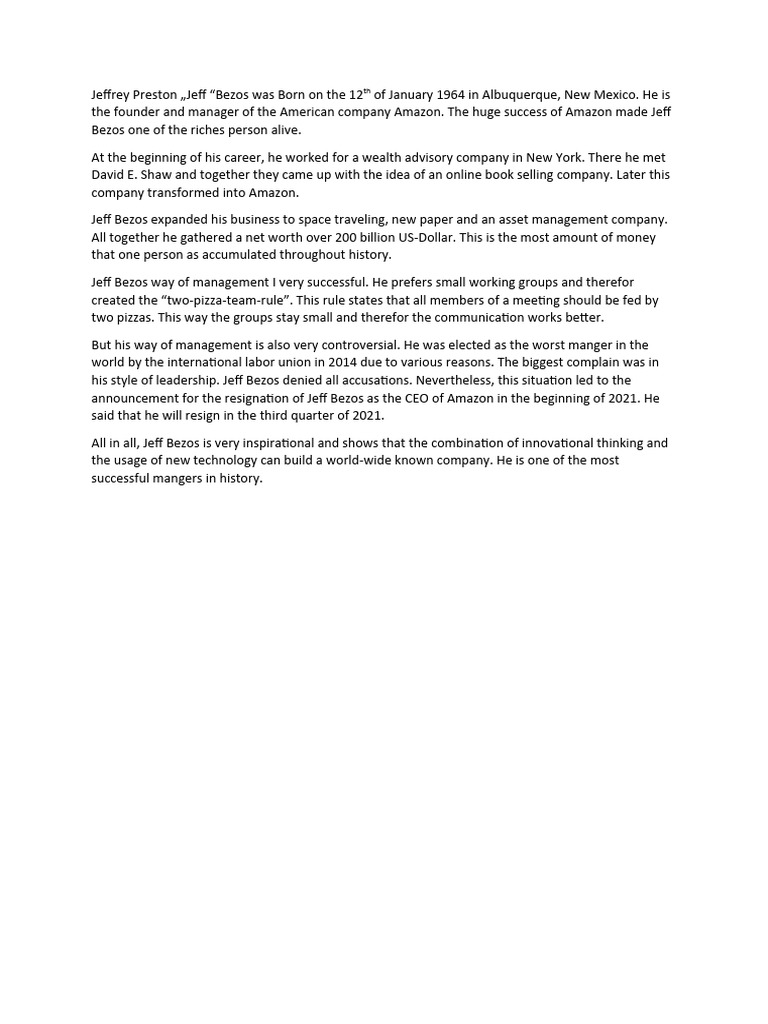 Jeff Bezos: A Biography of Success | PDF | Social Science
