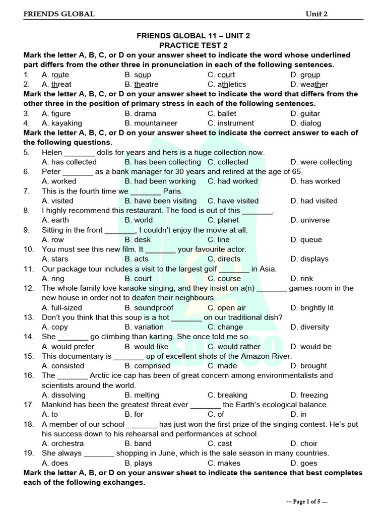Tieng Anh 11 Friends Global - Unit 2 - Test 2 | PDF | Greenhouse Gas ...