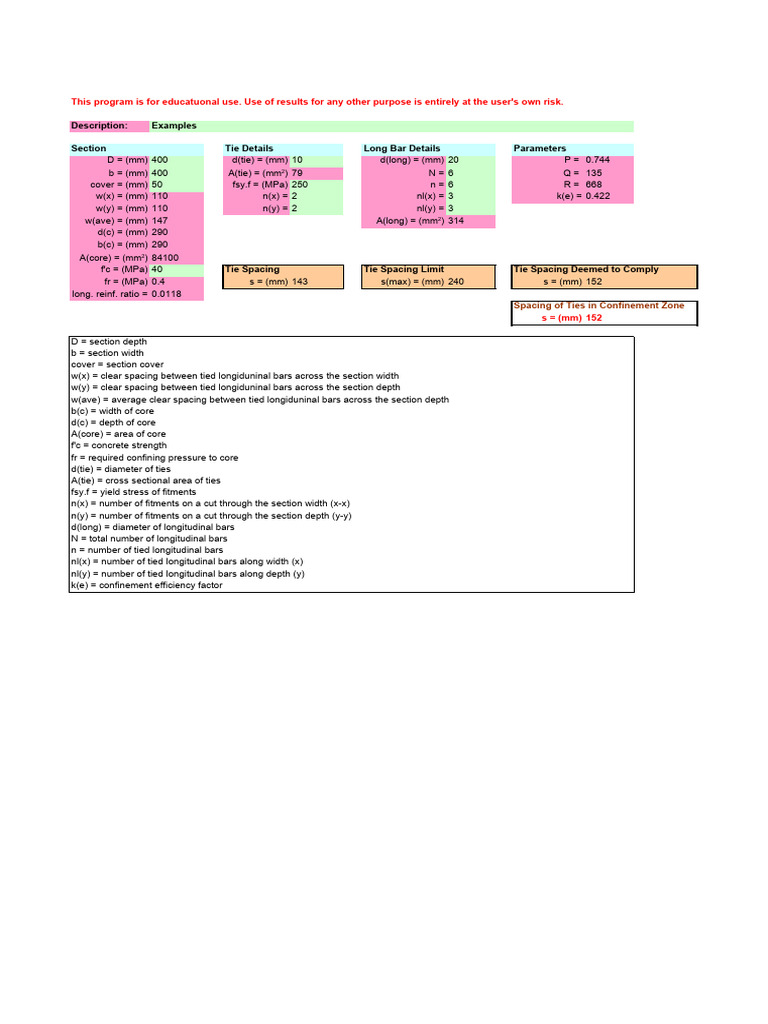 Confinement To Core - Calculator | PDF | Civil Engineering | Continuum ...