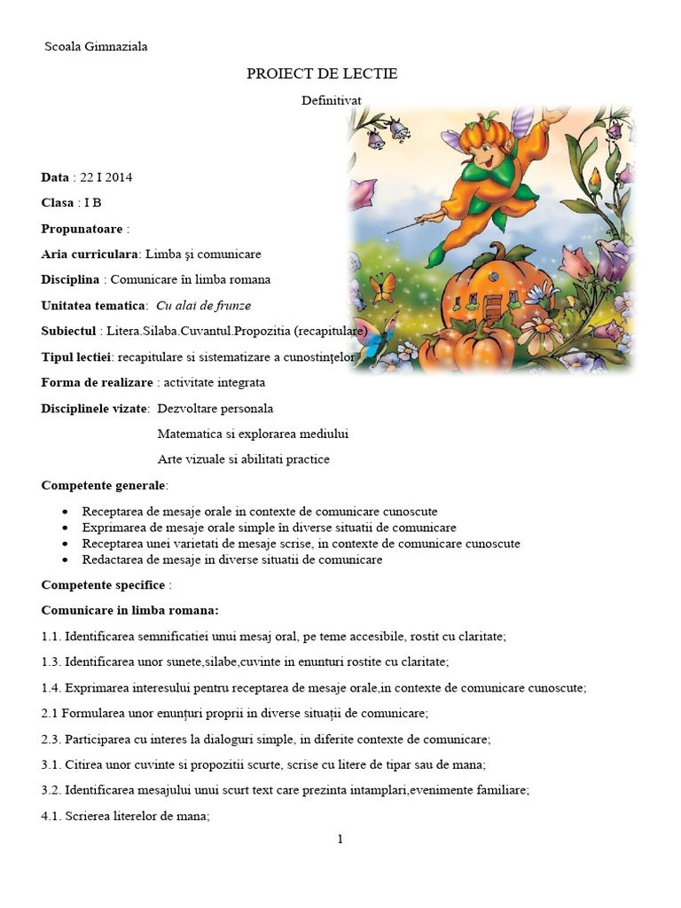 Proiect de Lectie | PDF