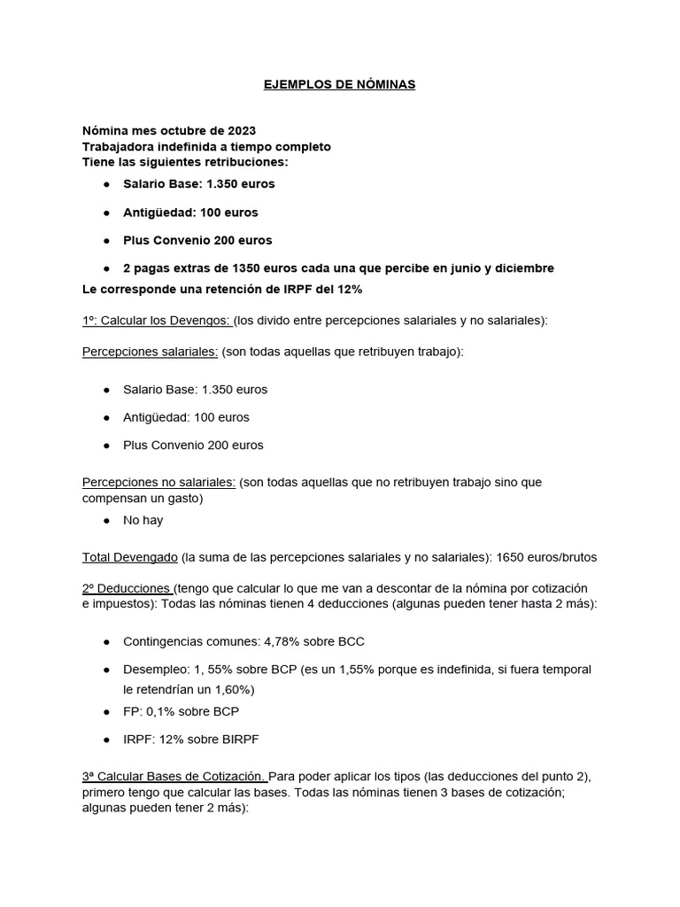 Ejemplos de Nóminas 2023 | PDF | Salario | Relaciones laborales