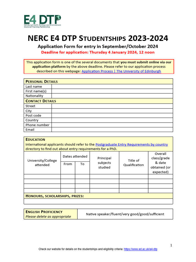 Nerc E4 DTP Application Form 2023 0 | PDF