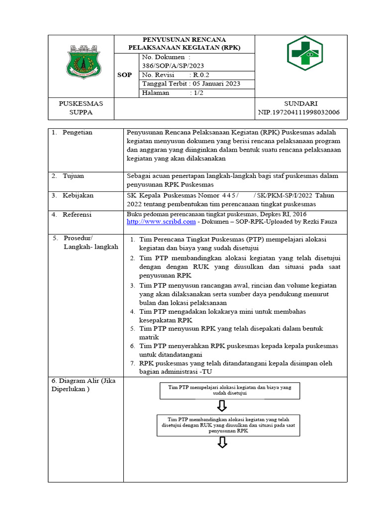 Sop Penyusunan RPK | PDF | Pengelolaan Keuangan & Uang