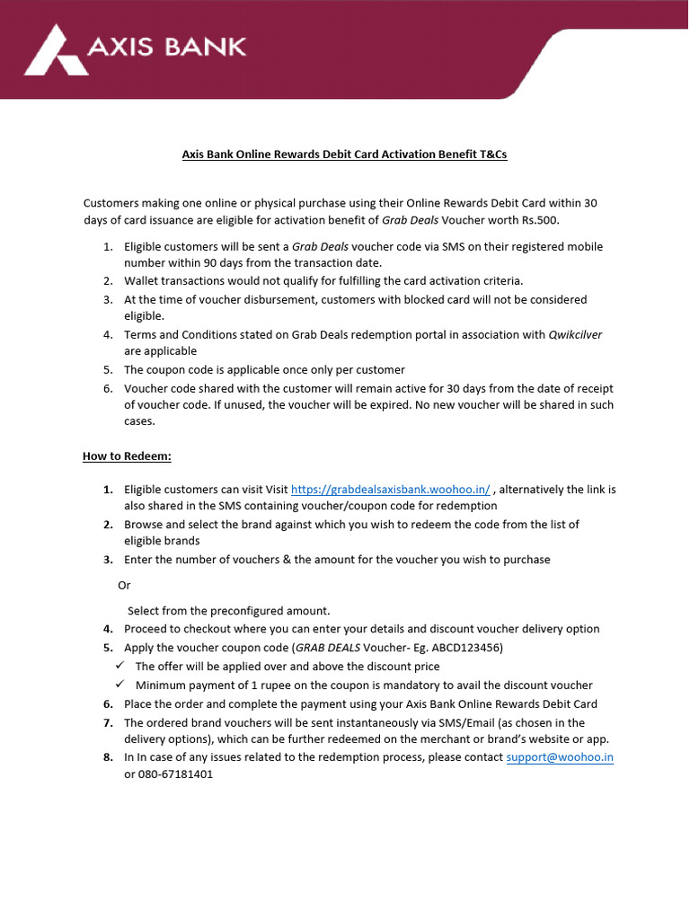 Axis Bank Grab Deals Voucher Activation | PDF | Finance & Money Management