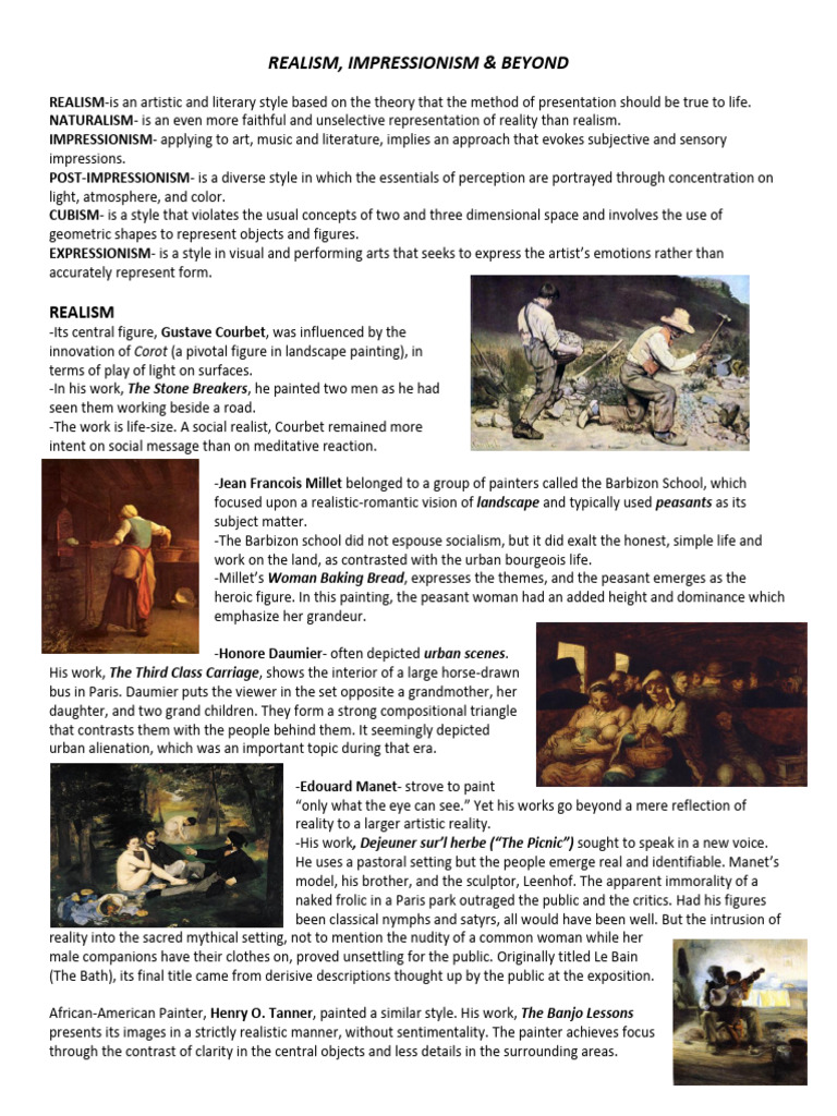 Art Movements: Realism to Cubism | PDF | Impressionism | Realism (Arts)