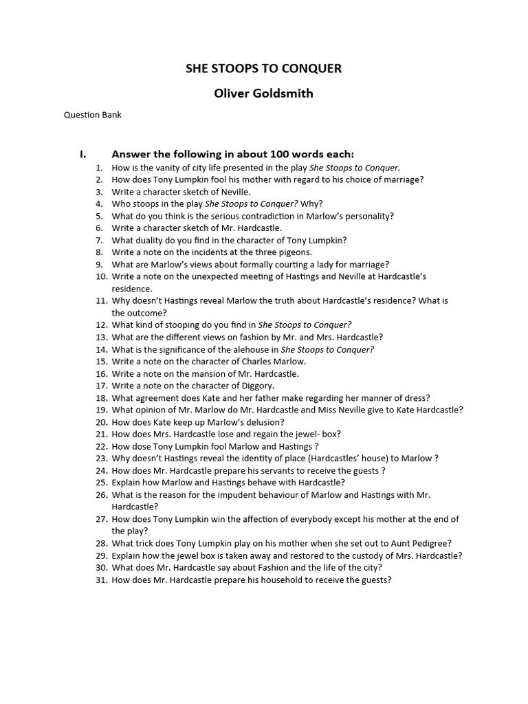 She Stoops To Conquer BA | PDF | Works