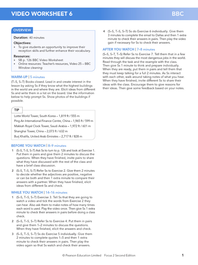 Focus2 2E LessonPlans U06 BBC | PDF | Human Communication | Learning