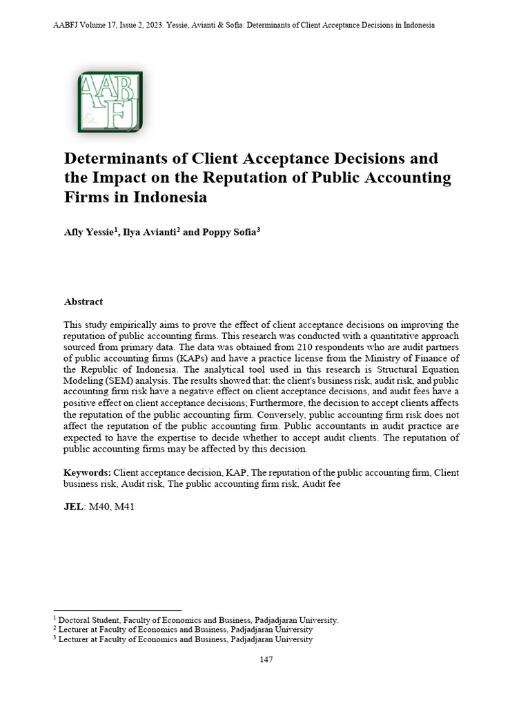 Determinants of Client Acceptance Decisions and The Impact On The | PDF ...