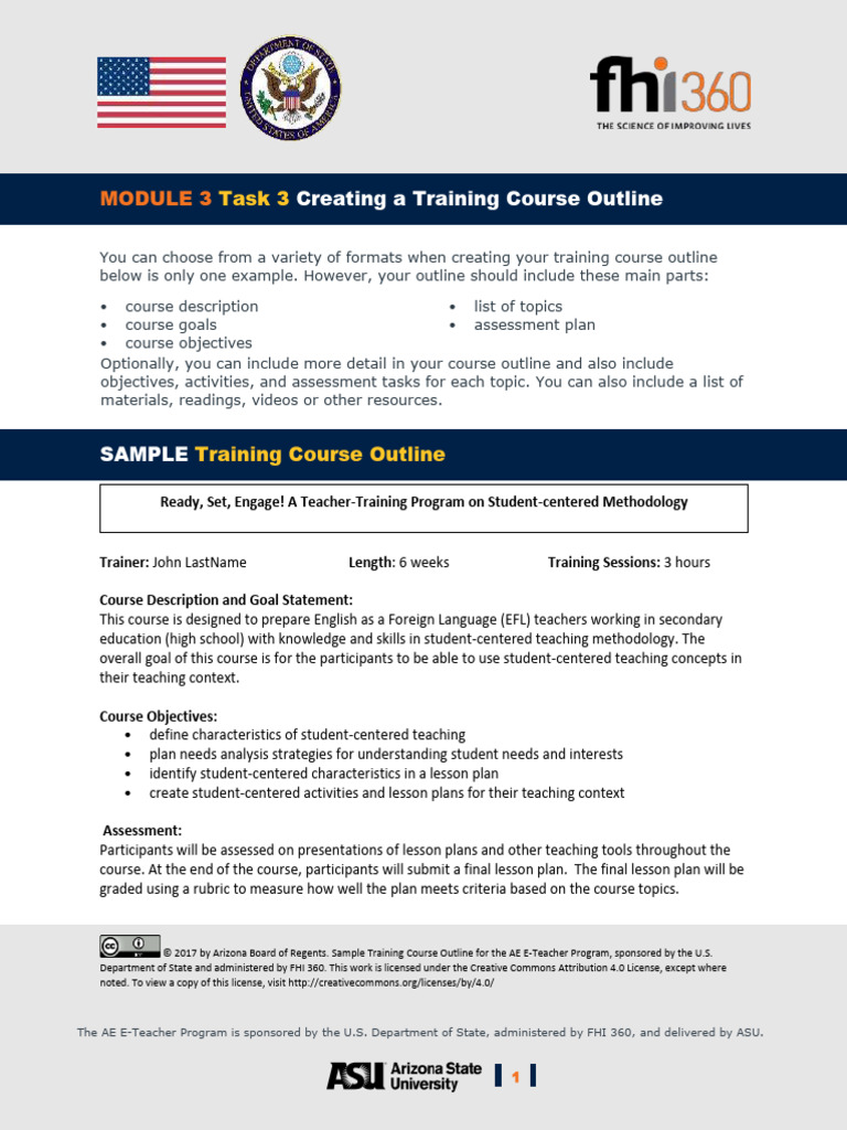 Module 3 - Sample Training Course Outline | PDF | Lesson Plan | Pedagogy
