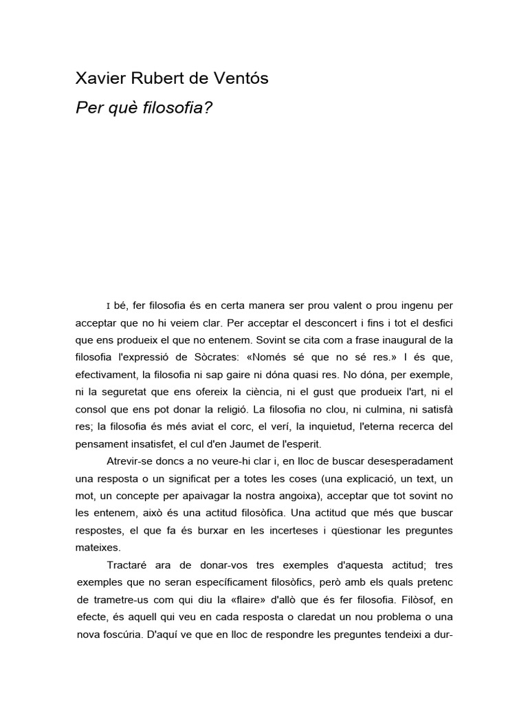 Per Que Filosofia - Rubert-de-Ventos | PDF