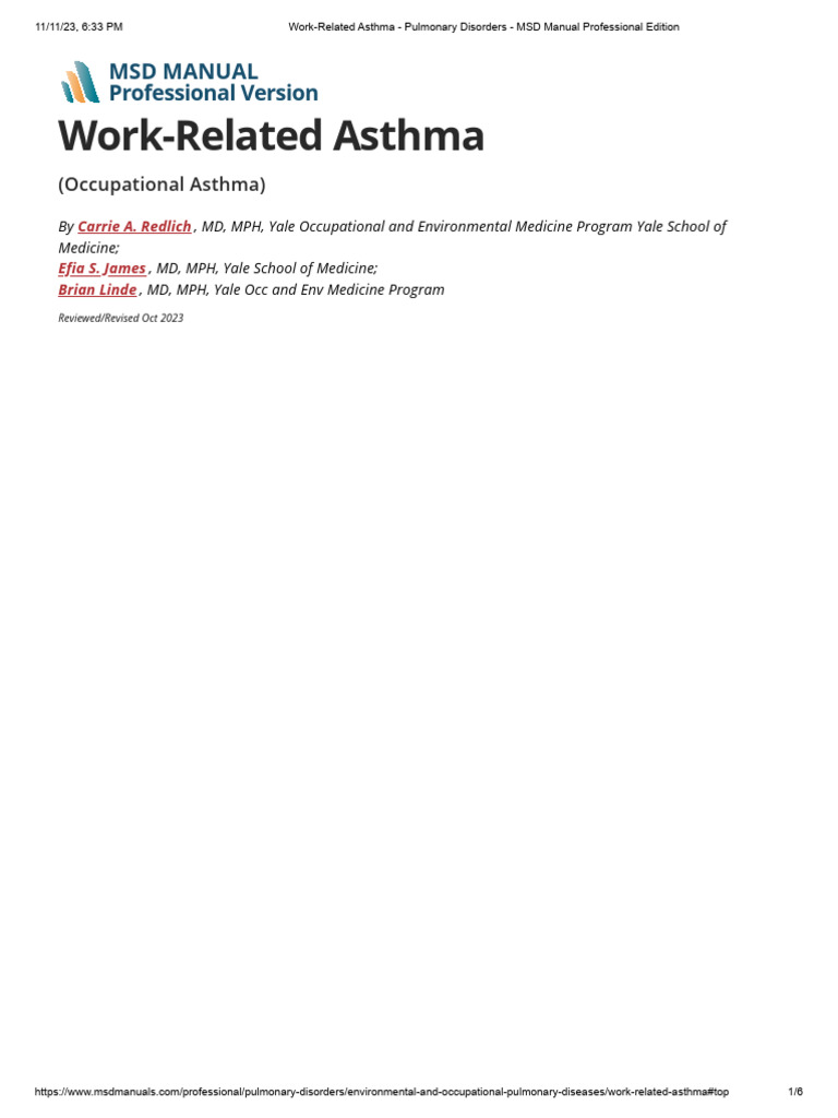 Work-Related Asthma Insights | PDF | Asthma | Medical Diagnosis