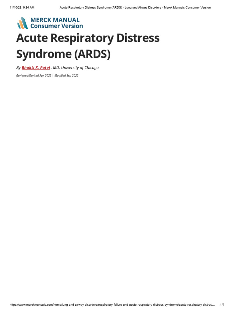 Acute Respiratory Distress Syndrome (ARDS) - Lung and Airway Disorders ...