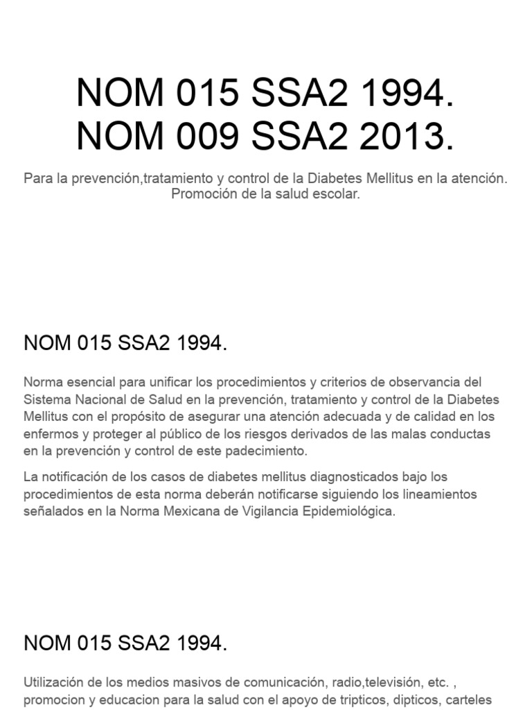 Nom 015 Ssa2 1994. Nom 009 Ssa2 2013. | Descargar gratis PDF | Diabetes ...