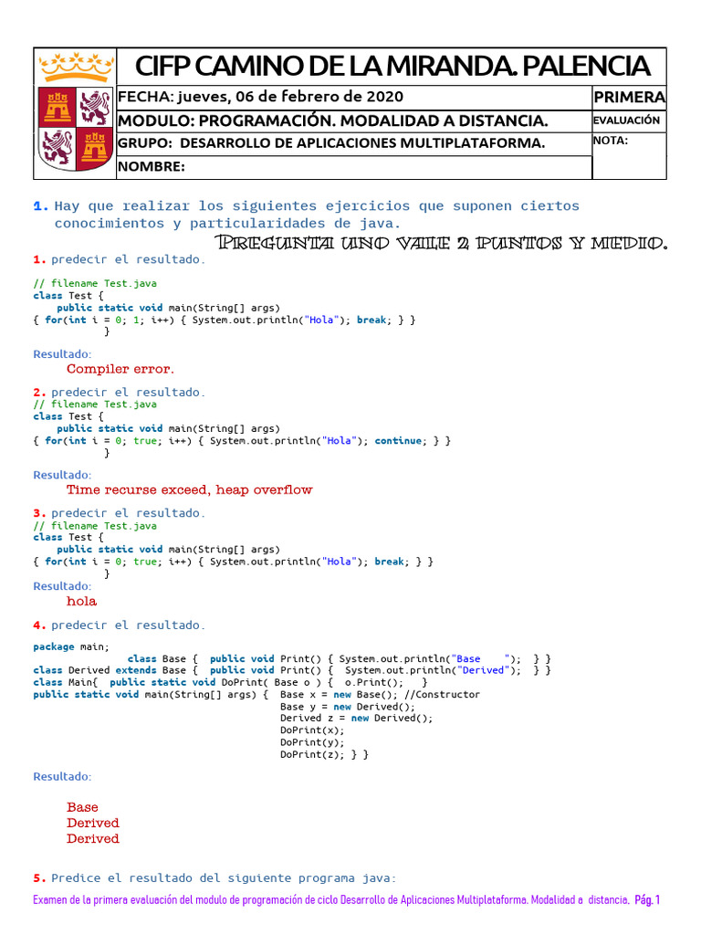 Examen de La Primera Evaluación de Programación | PDF | Java (lenguaje de programación ...
