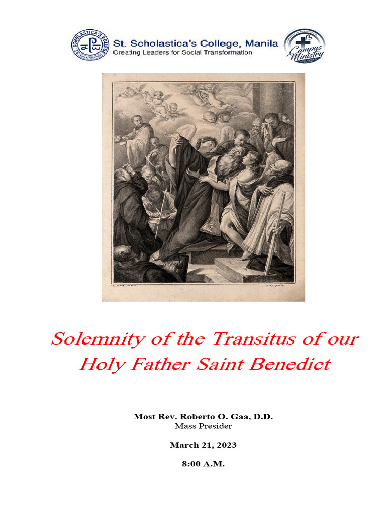 Solemnity of St. Benedict's Transitus | PDF | God The Father | Eucharist