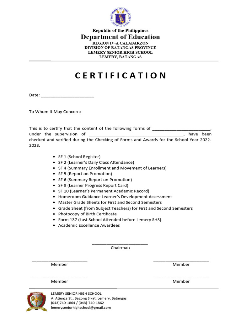 Certificate of Checked Forms | PDF