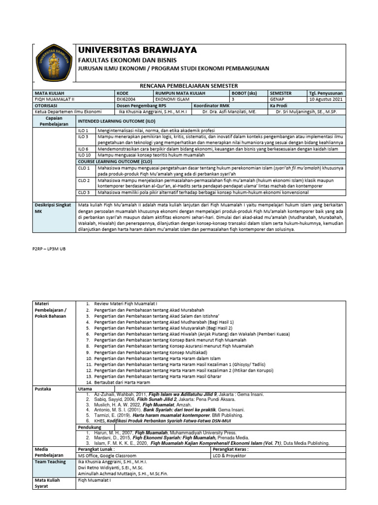 RPS OBE Fiqh Muamalat II 2023 | PDF | Karier & Perkembangan | Sains & Matematika