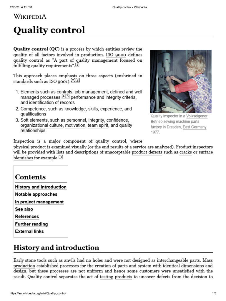 Quality Control - Wikipedia | PDF | Systems Science | Business Process