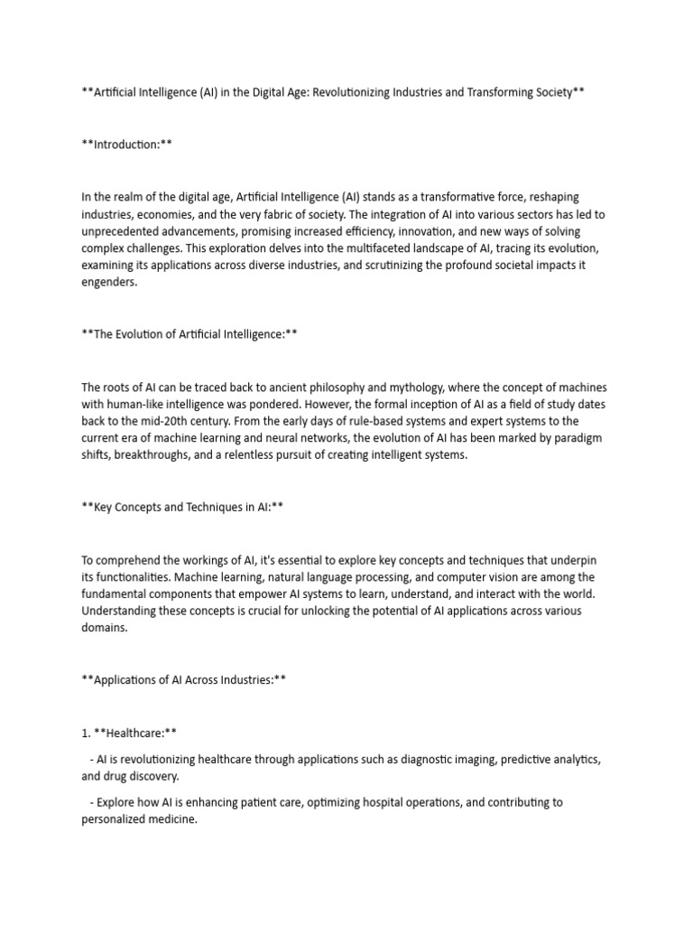 Artificial Intelligence (AI) in The Digital Age Revolutionizing Industries and Transforming ...