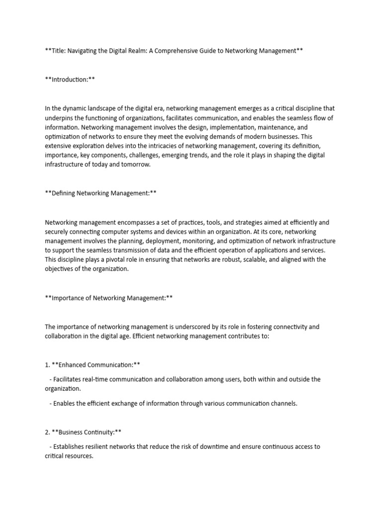 Navigating The Digital Realm A Comprehensive Guide To Networking Management | PDF | Computer ...