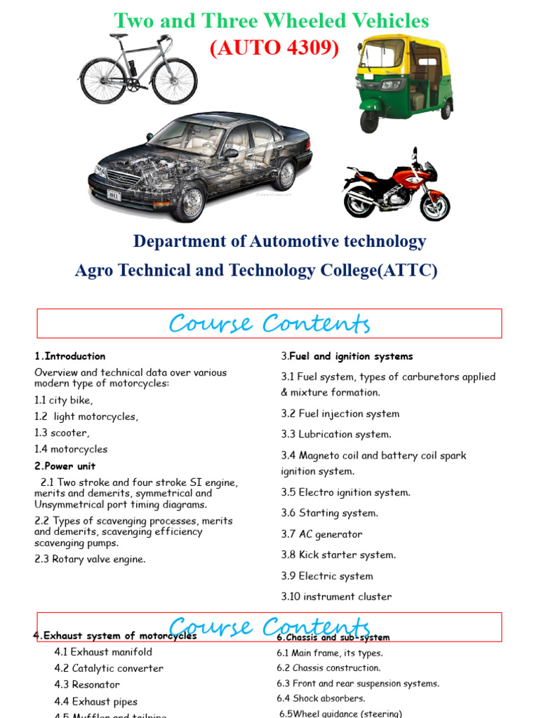 Overview of Two and Three-Wheeled Vehicles | PDF | Motorcycle | Clutch