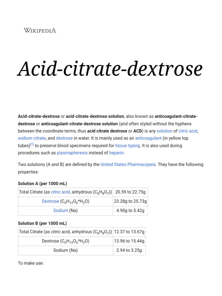 Acid-Citrate-Dextrose Overview | PDF | Wellness | Science & Mathematics