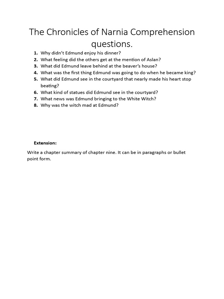 The Chronicles of Narnia Questions Chapter 9 | PDF