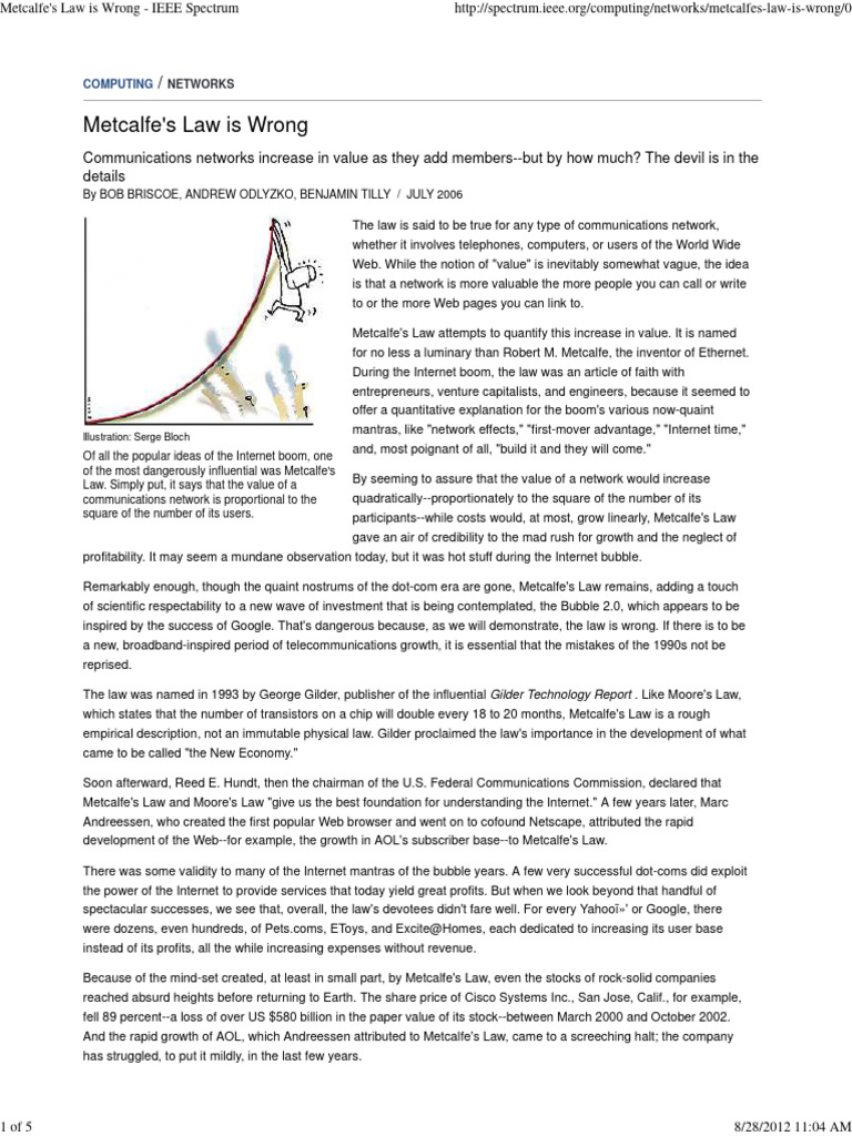 Metcalfe's Law Is Wrong - IEEE Spectrum | PDF | Logarithm | Internet