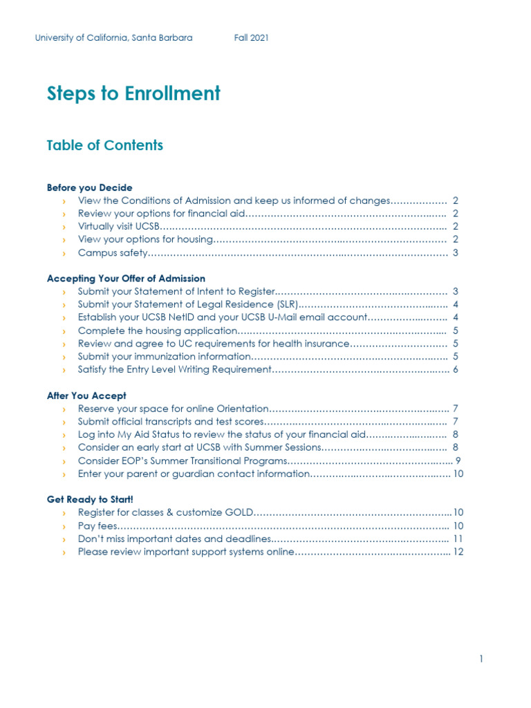 UCSB Fall 2021 Enrollment Steps Guide | PDF | Student Financial Aid In ...