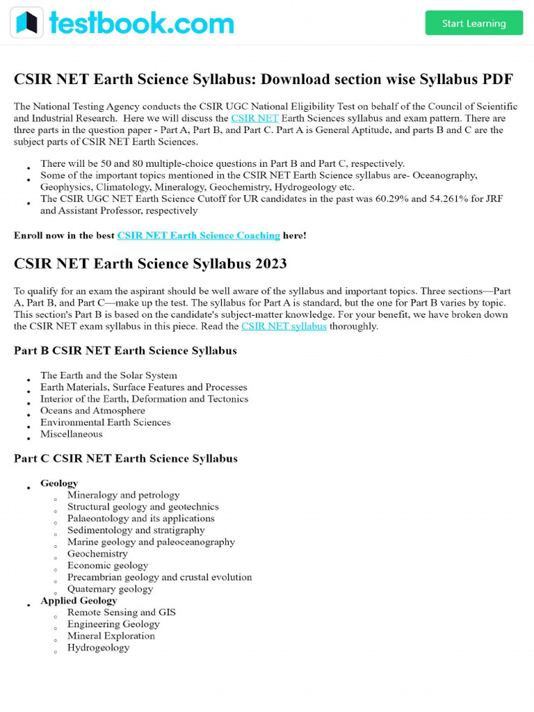 CSIR NET Earth Science Syllabus - Download Section Wise Syllabus PDF | PDF