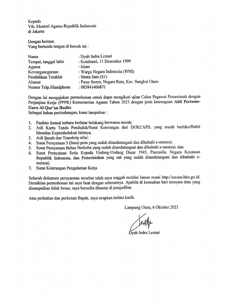 Surat Lamaran PPPK | PDF