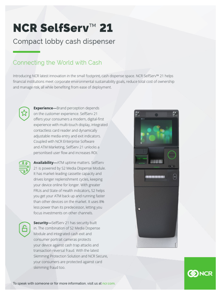 NCR SelfServ 21 Product Datasheet | PDF | Automated Teller Machine | Touchscreen