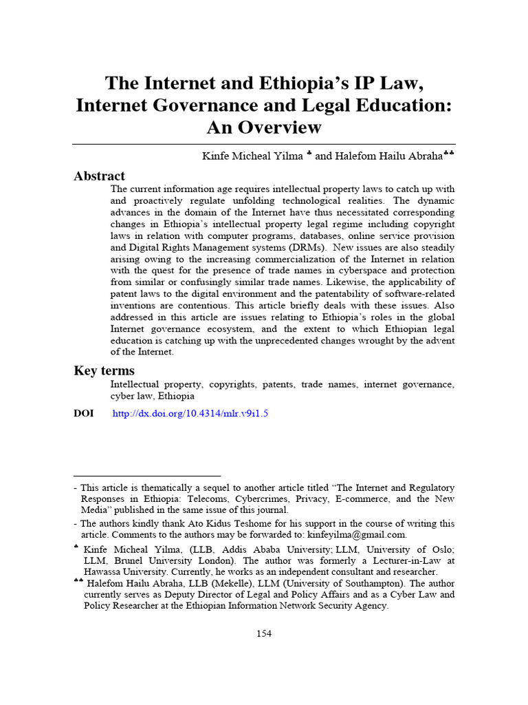 The Internet and Ethiopia's IP Law, Internet Governance and Legal ...