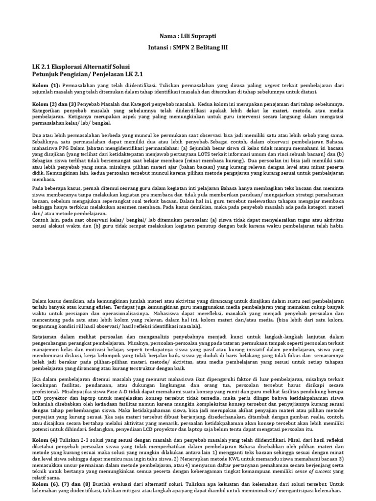 LK 2.1 Eksplorasi Alternatif Solusi Revisi | PDF | Karier ...