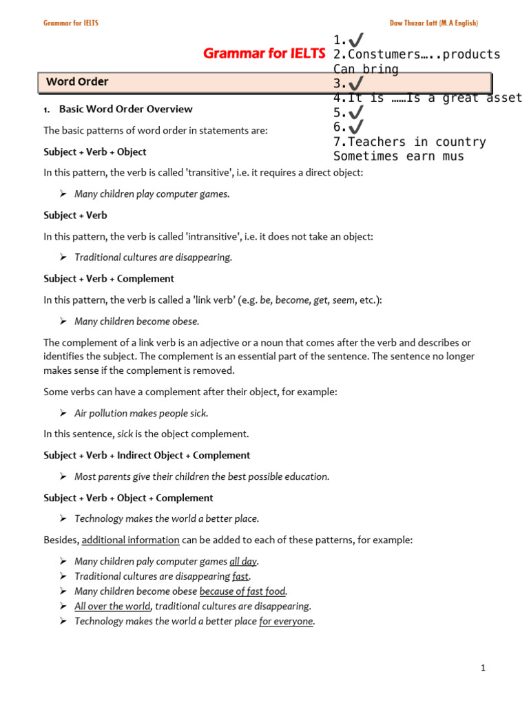 Word Order | PDF | Adjective | Verb