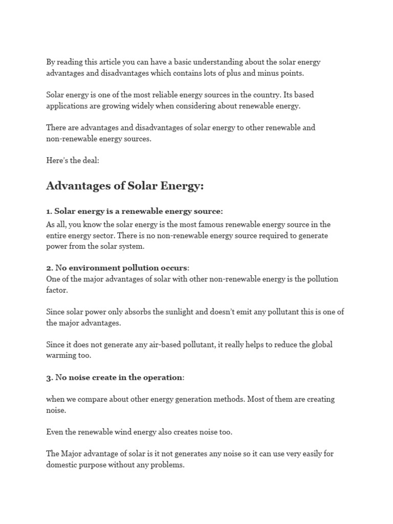 Solar Energy Pros and Cons Explained | PDF | Solar Power | Electricity ...