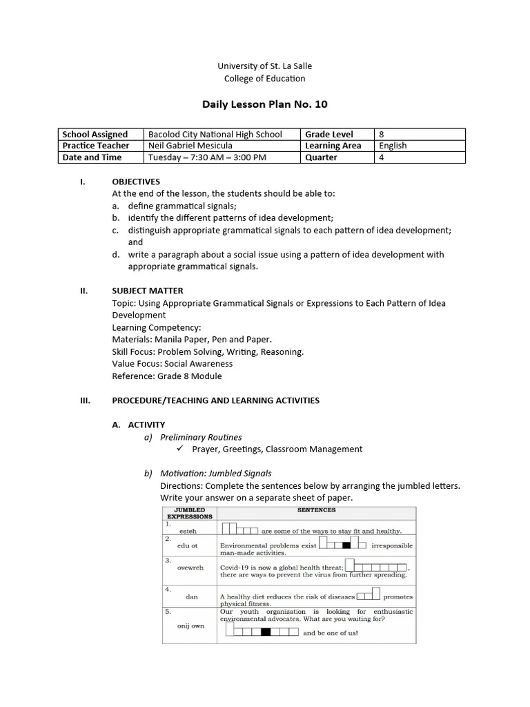 DLP #10 | Download Free PDF | Lesson Plan | Reason