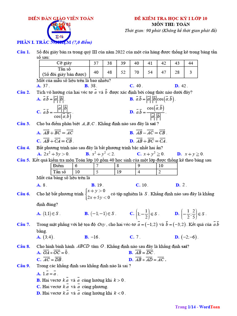 20 de Kiem Tra Cuoi Hoc Ky 1 Toan 10 Co Dap An Va Loi Giai Chi Tiet | PDF