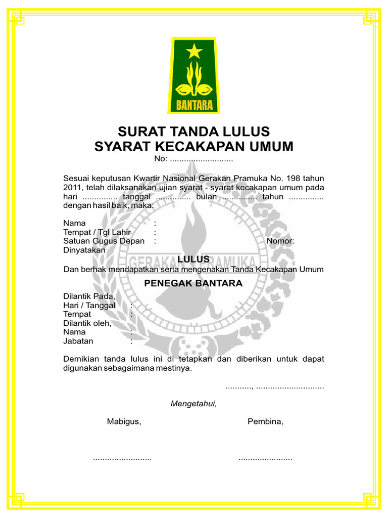 Surat Tanda Lulus Penegak Bantara | PDF | Karier & Perkembangan | Hukum