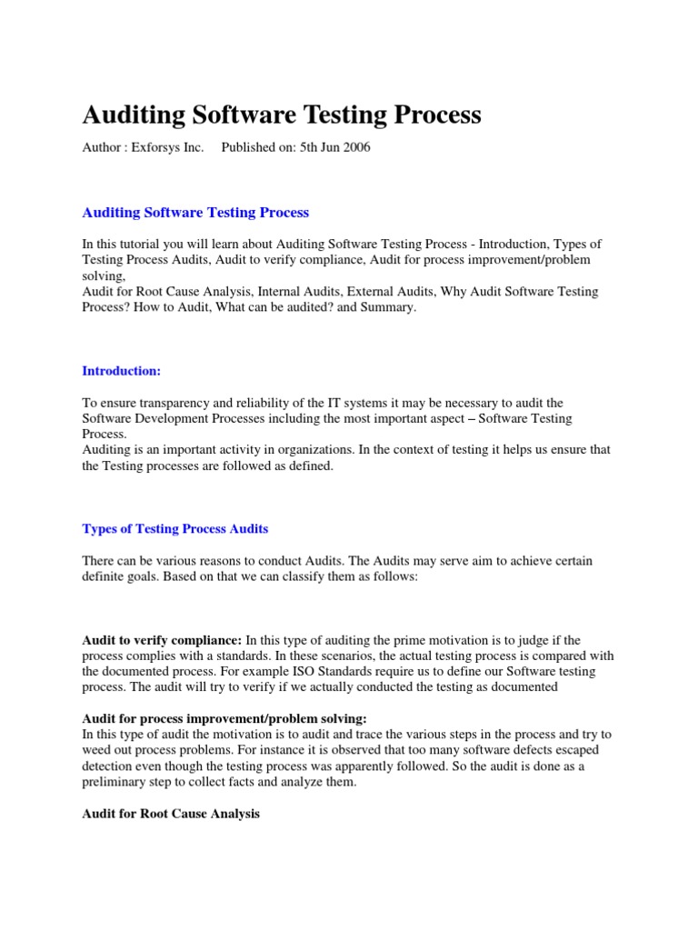 Auditing Software Testing Process | PDF | Software Testing | Software Bug