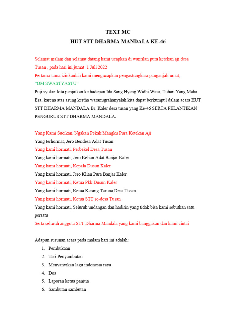 Teks MC STDM | PDF | Agama & Spiritualitas