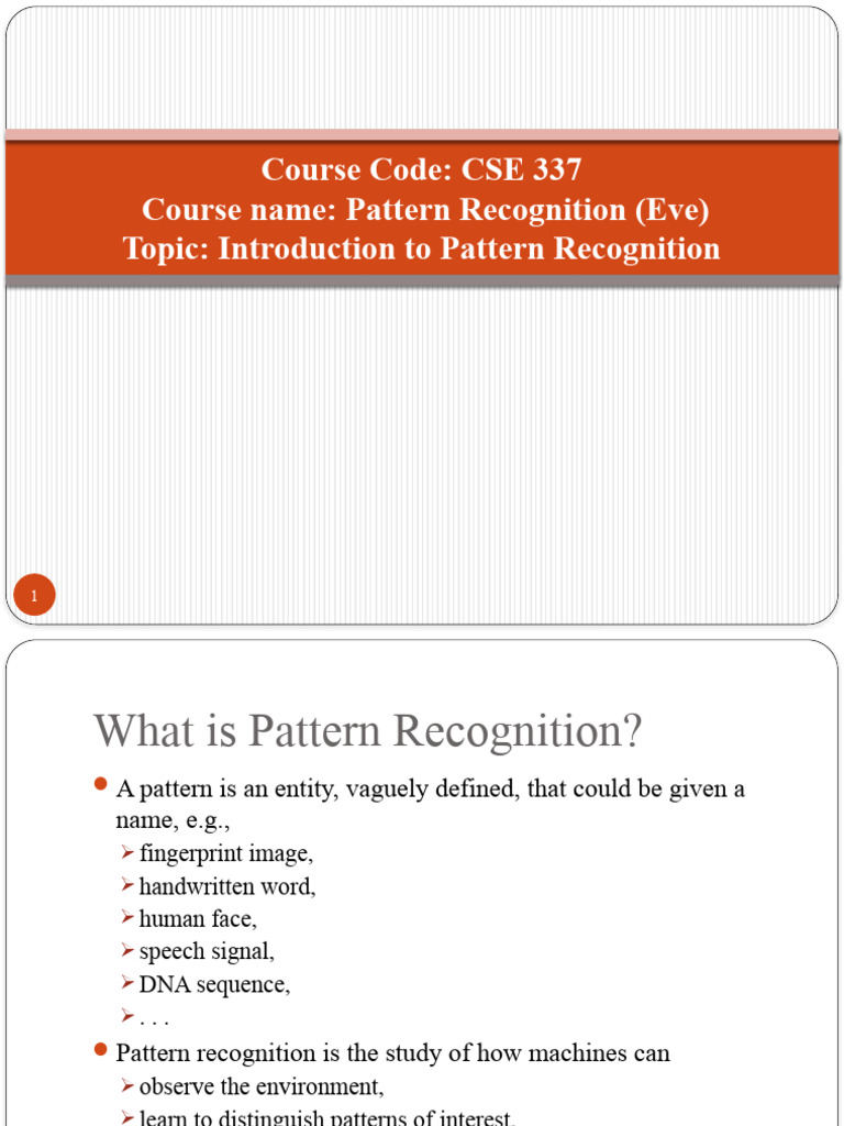 Lecture 01 Introduction To Pattern Recognition Pdf Pattern Recognition Applied Mathematics