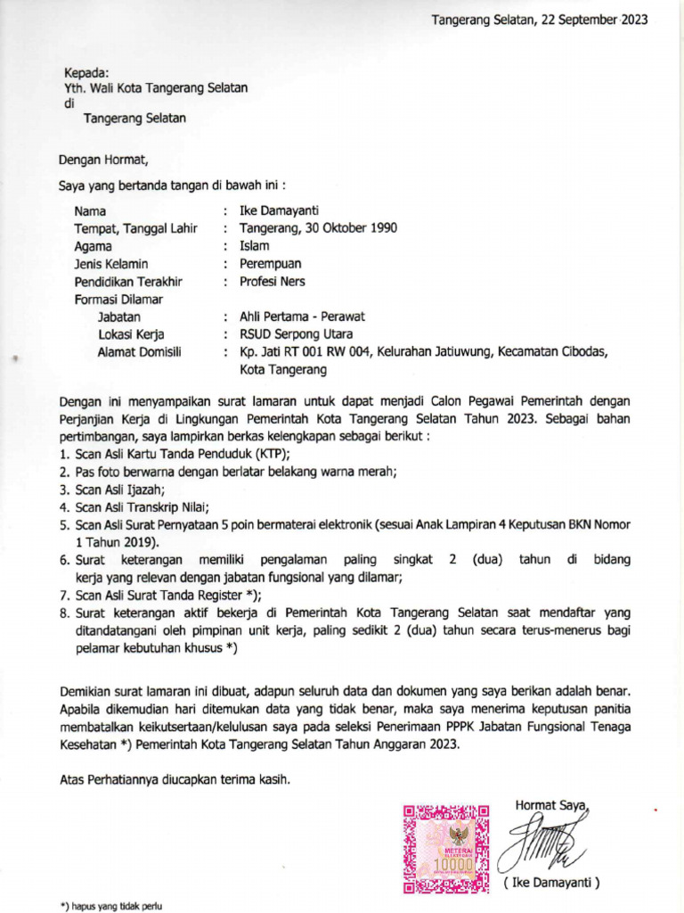 Surat Lamaran Ike Ematerai | PDF