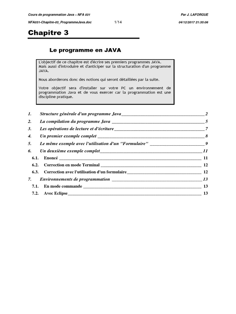 Introduction à la programmation Java | PDF | Java (Langage de programmation) | Classe (informatique)