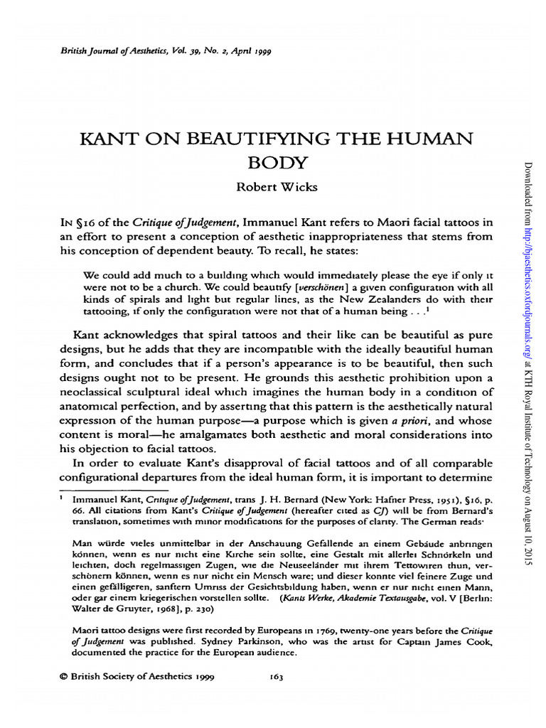 Kant's Aesthetic Views on Tattoos | PDF | Beauty | Immanuel Kant