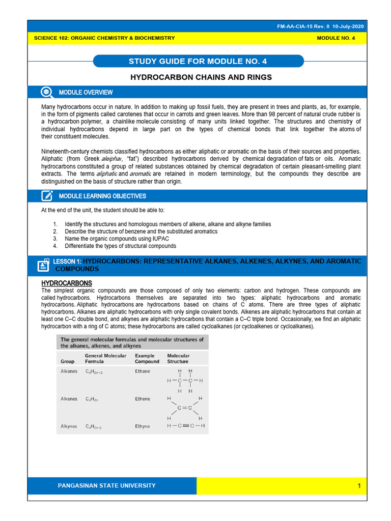 Study Guide 4-Hydrocarbons | PDF | Alkane | Hydrocarbons