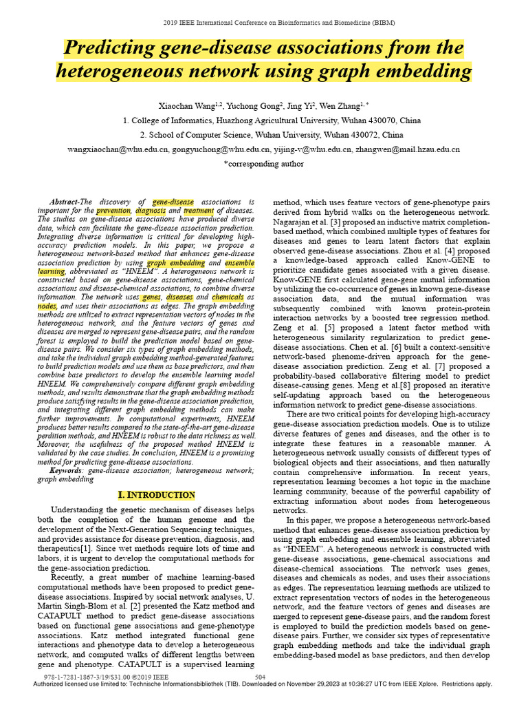 Predicting Gene-Disease Associations From The Heterogeneous Network Using Graph Embedding | PDF ...