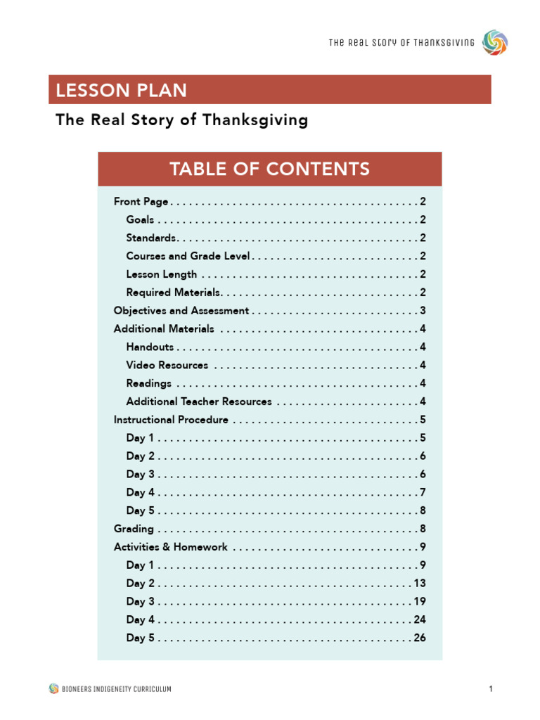 Real Thanksgiving Lesson Plan v2 | PDF