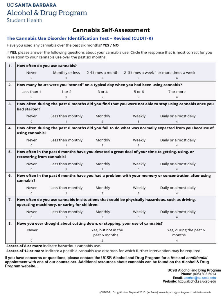 Cudit R Cannabis Use Disorders Identification Test | PDF | Health Care ...