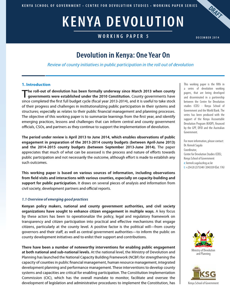 Kenyan Devolution: Year One Review | PDF | Governance | Capacity Building